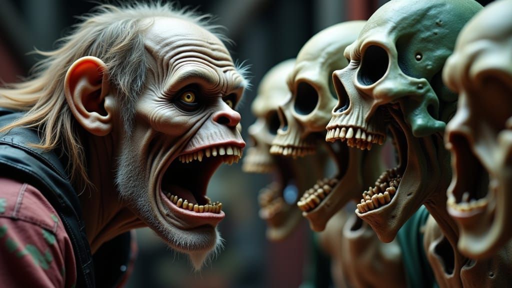 Fearsome Zombie Monkey Beast with Skull Trophies - AI Art