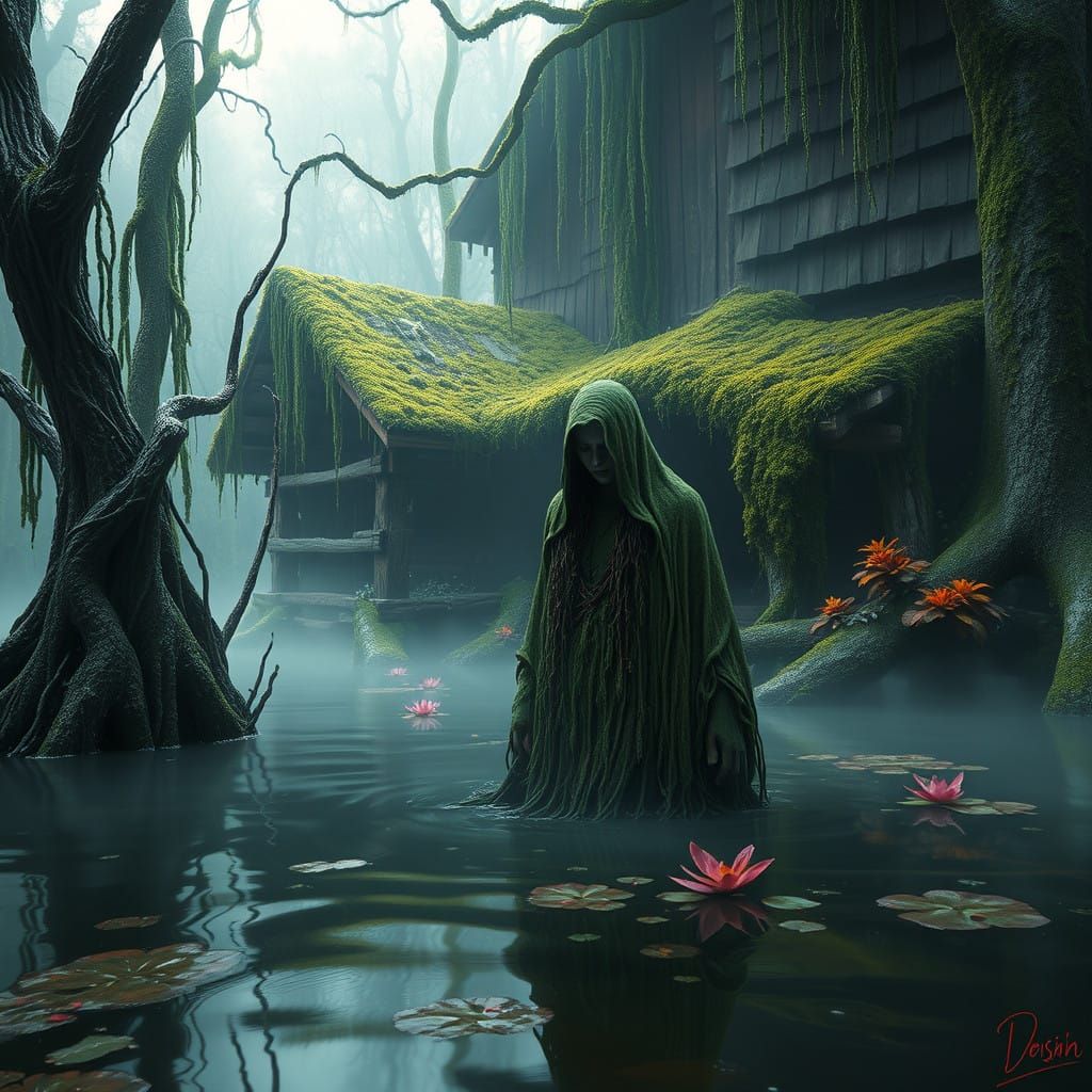 Ethereal Swamp Witch in Mystical, Dreamlike Settin... - AI Art