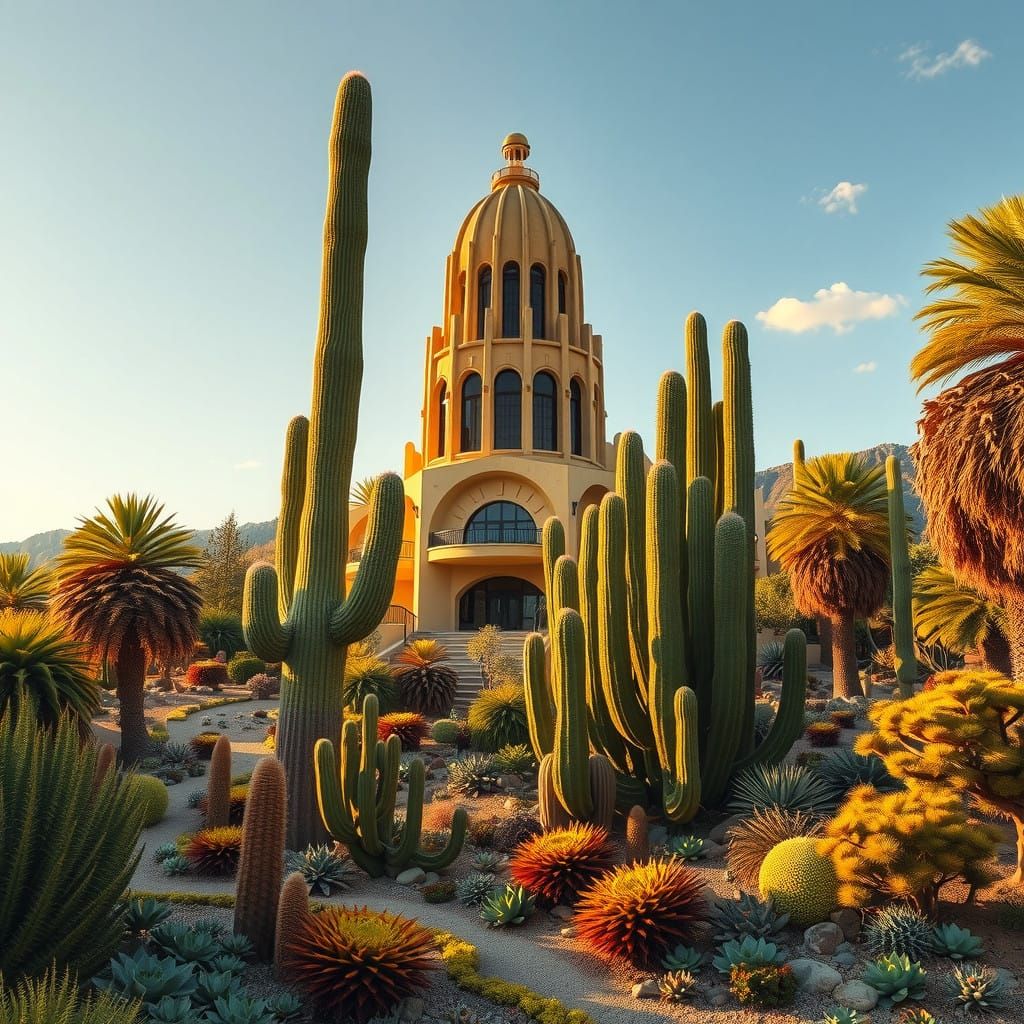 Majestic Cactus Building Amidst Vibrant Botanical ... - AI Art