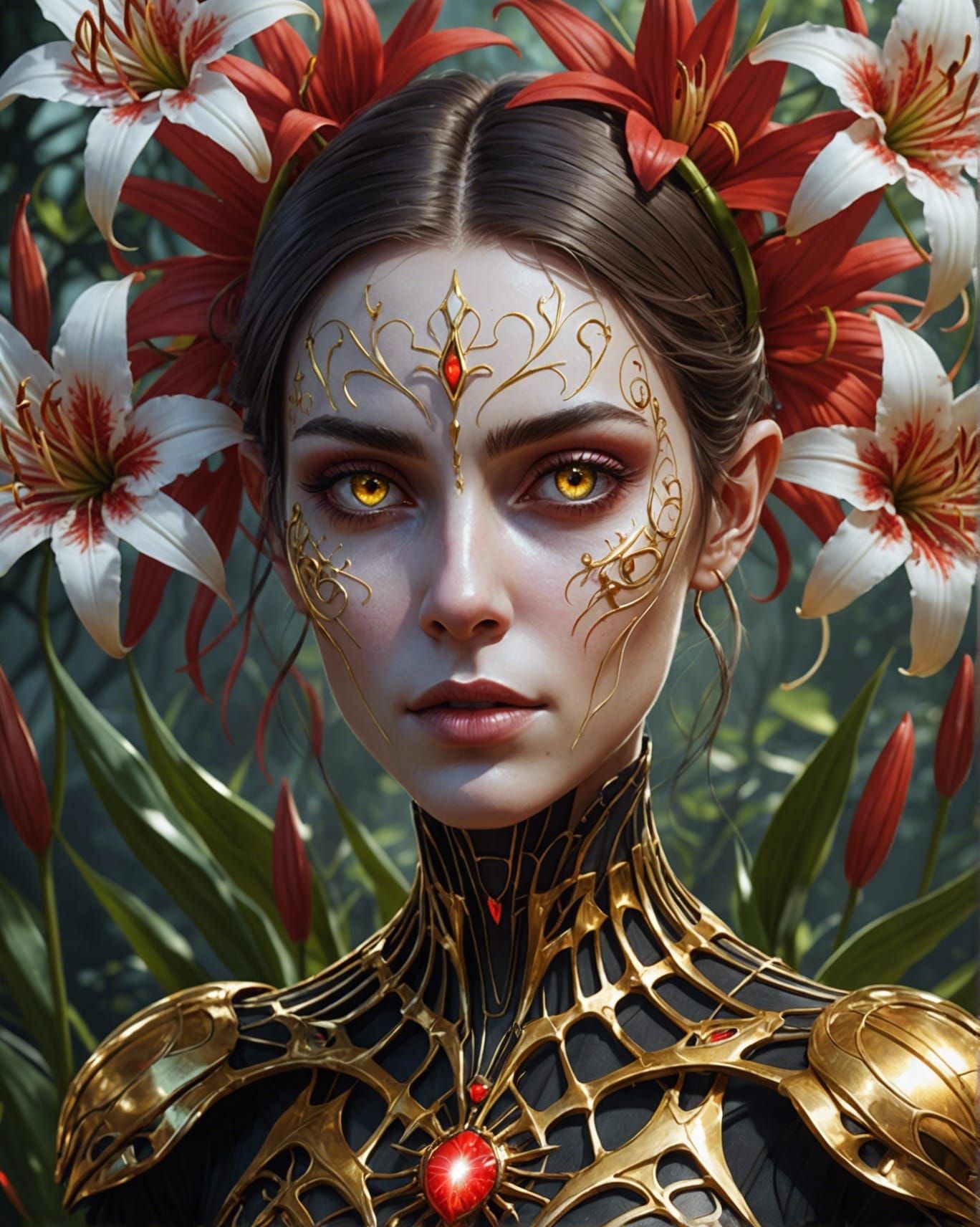 An effulgent-FEY Her eyes emit a golden light biopunk cell-shaded ...