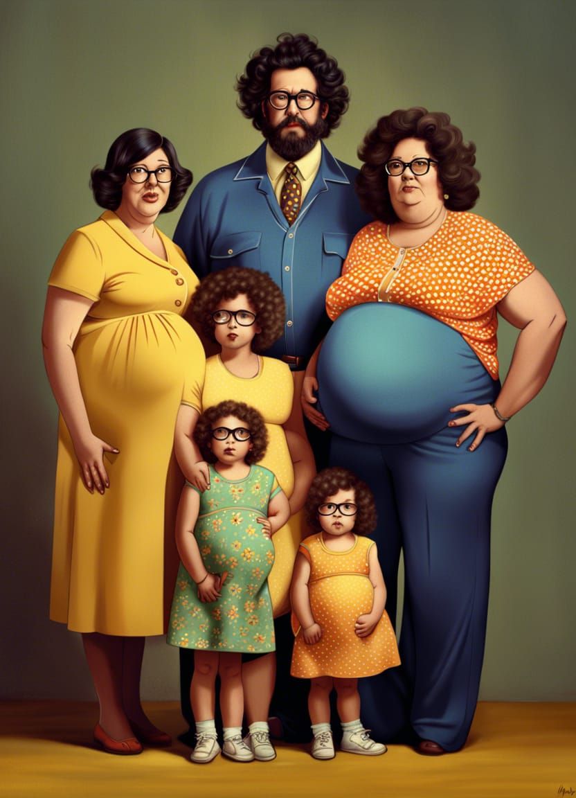 Over_Exaggerated Nuclear Family Portrait, photo_realism, Mom_with_big ...