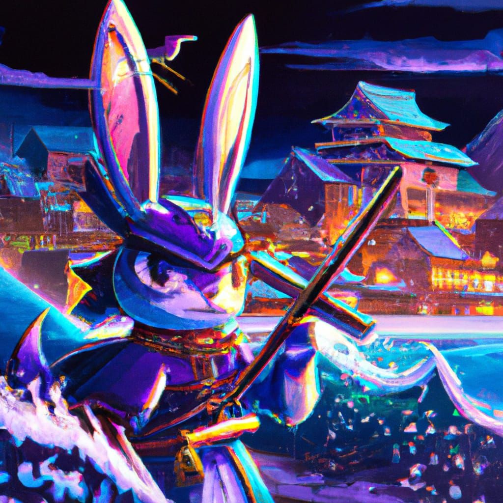 Starry sparkly samurai rabbit in a seaside town, Illustration by Naoto ...