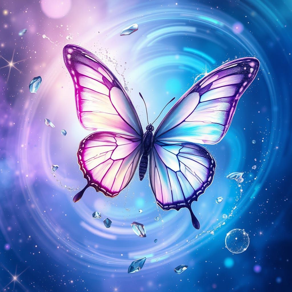 Ethereal Quantum Butterfly Disintegrates in Cosmic... - AI Art