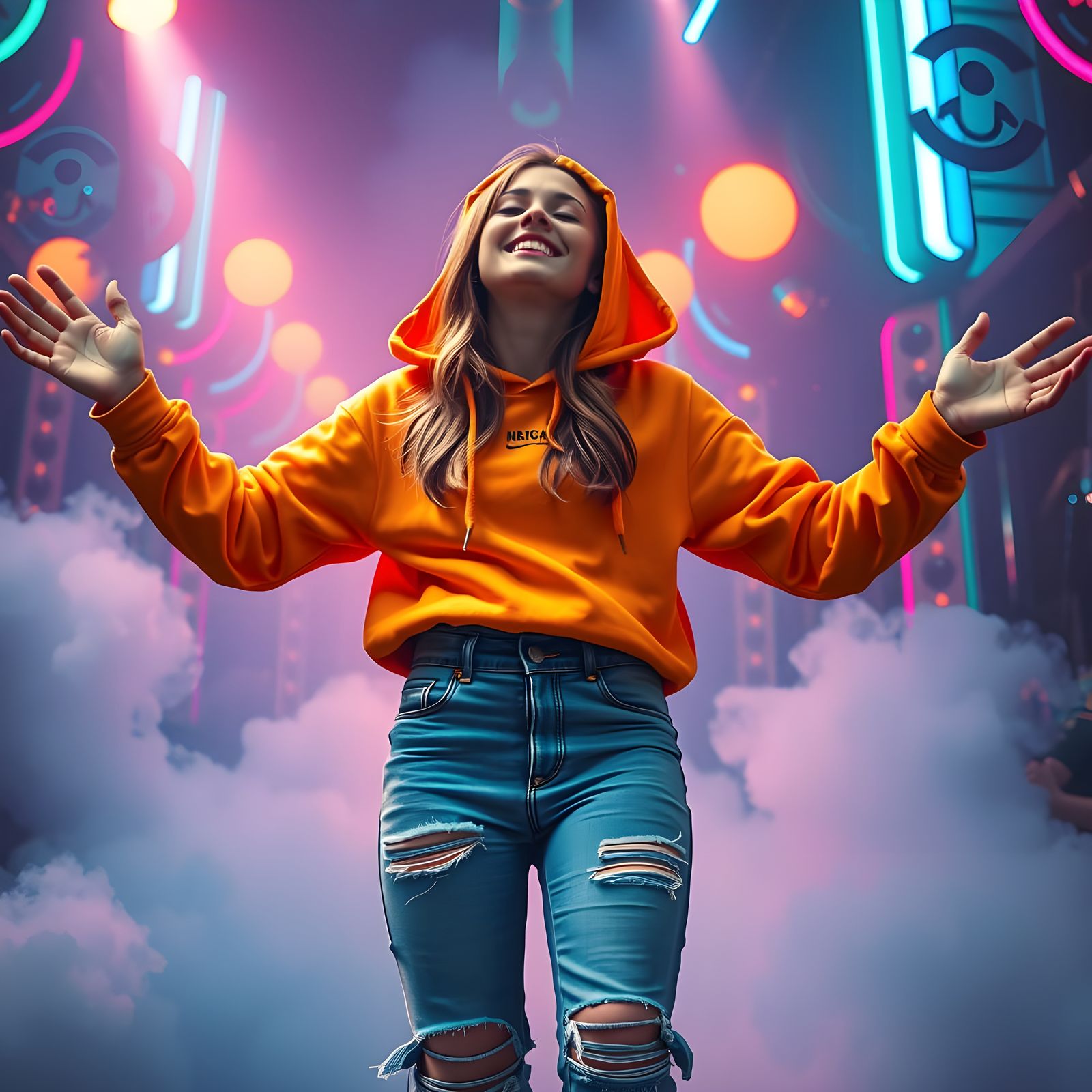 Vibrant Dancer Lost in Neon Rave - AI Art