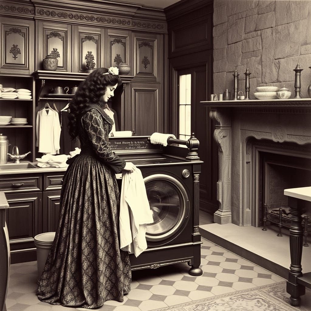 Wealthy Victorian woman with the world's first front loading washing ...
