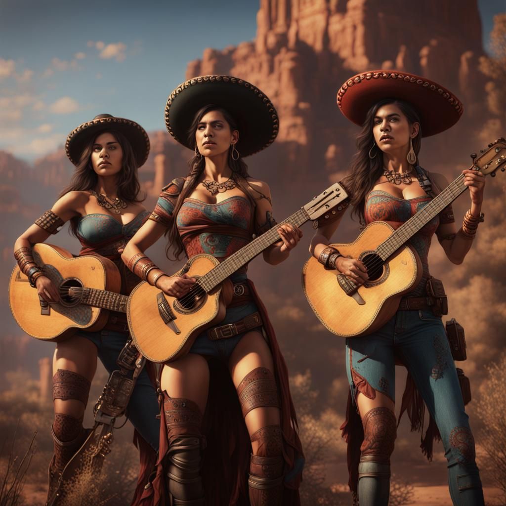 Mexican Outlaws with Guitars - AI Generated Artwork - NightCafe Creator