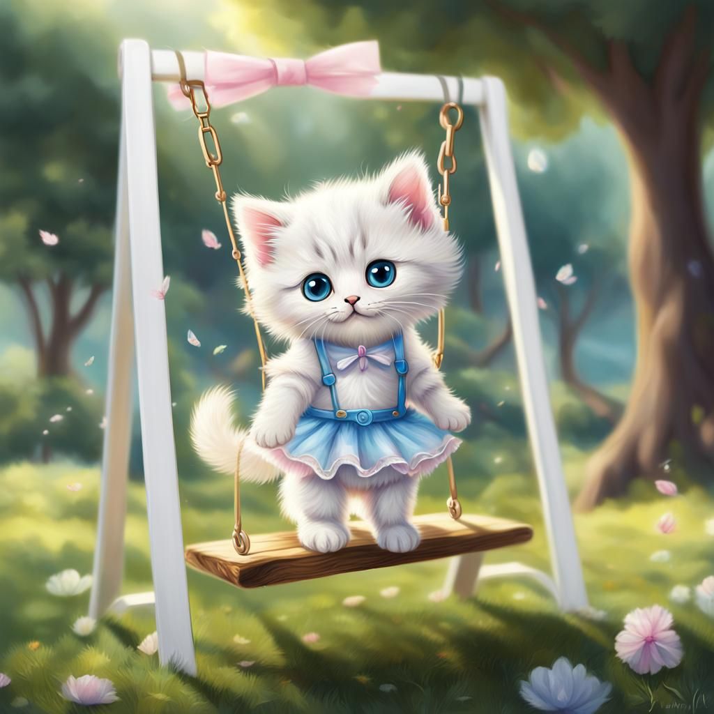 Kitten on a swing - AI Generated Artwork - NightCafe Creator