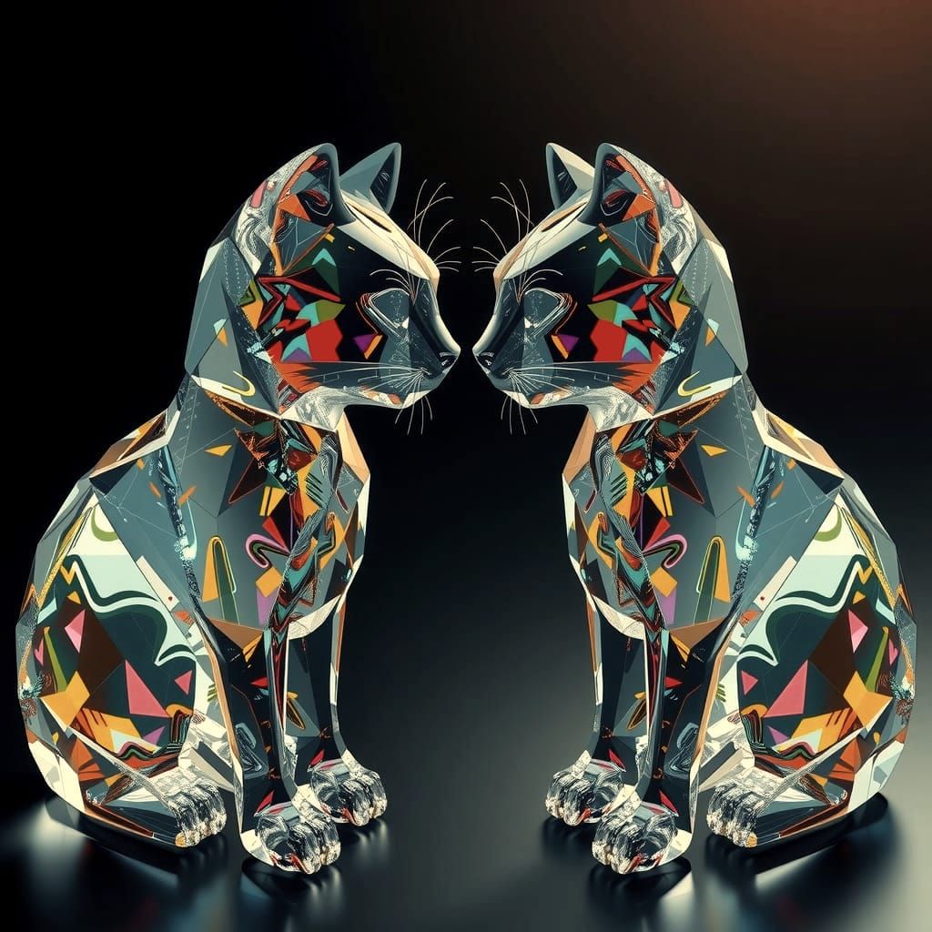 Recursive Crystal Cats in Refracted Light - AI Art