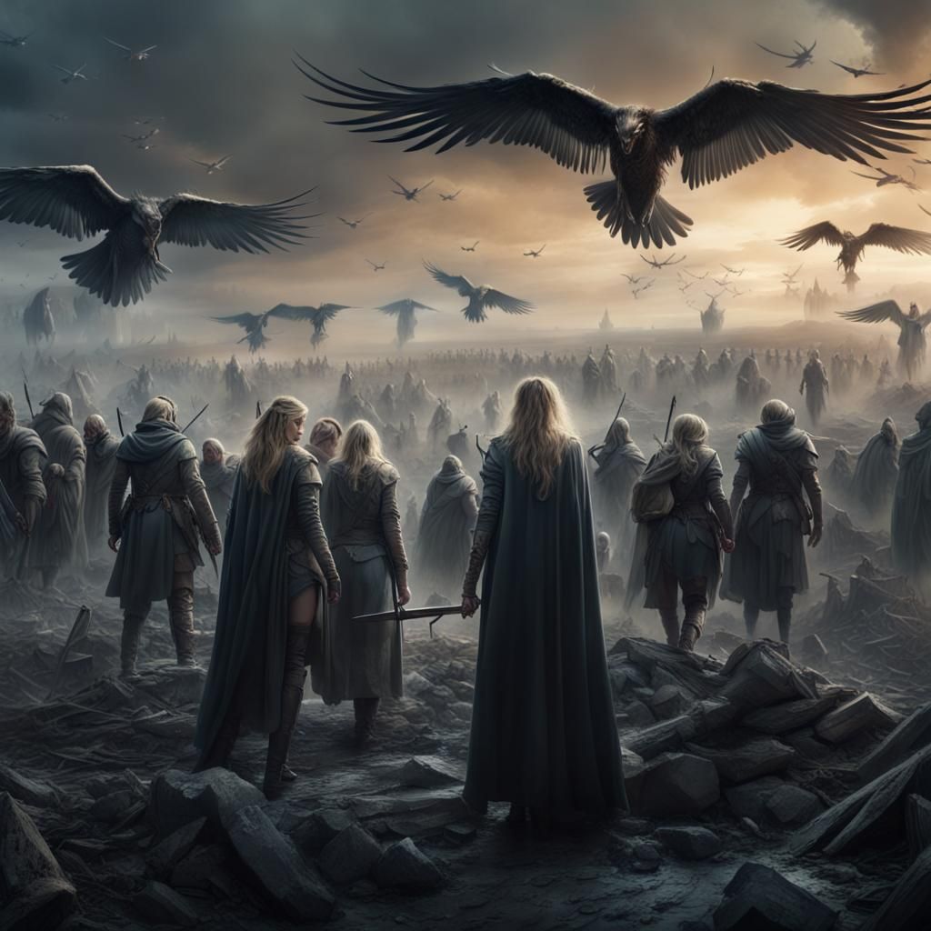 Scary Valkyries choosing the dead on the battlefield - AI Generated ...