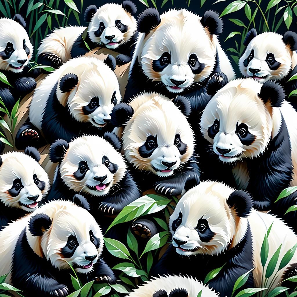 A pile of fluffy baby pandas gouache detailed painting - AI Generated ...