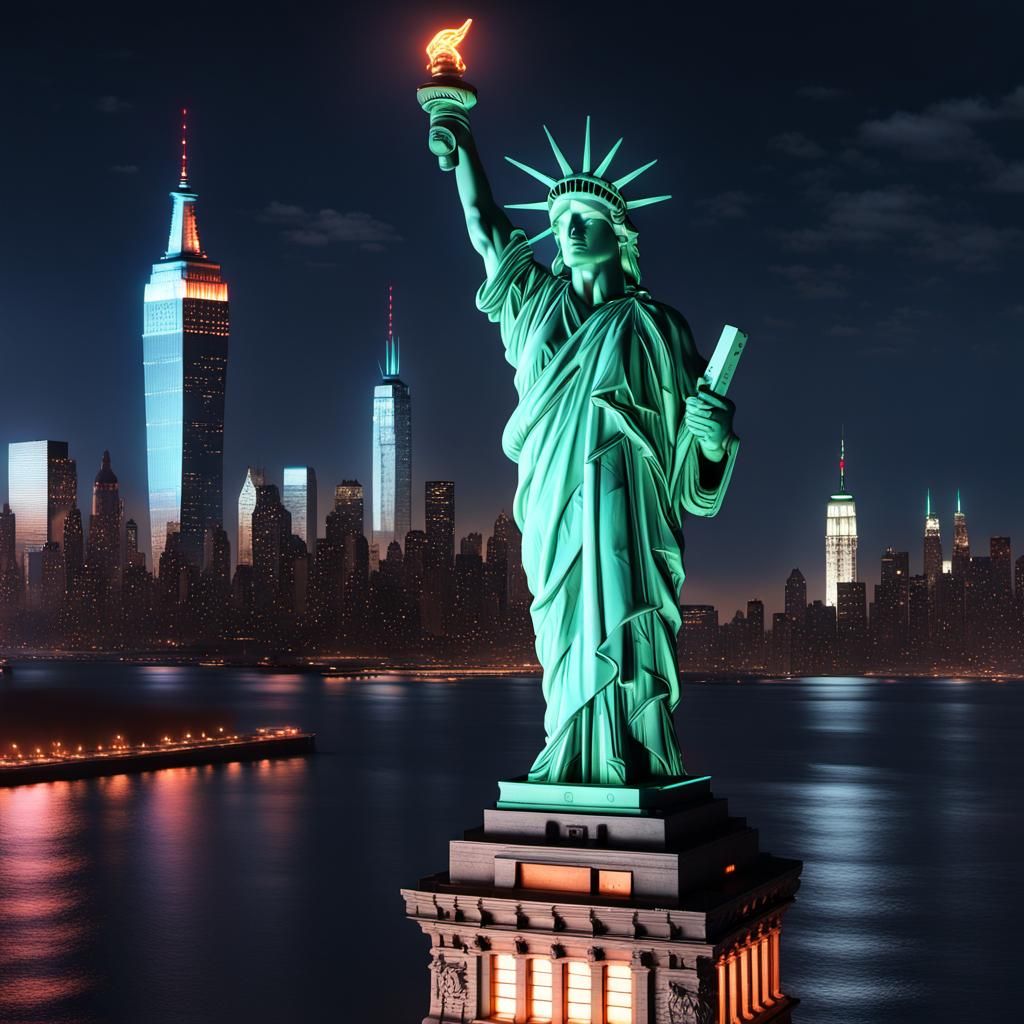 rocky balboa face over laying sky statue of liberty out from new York ...