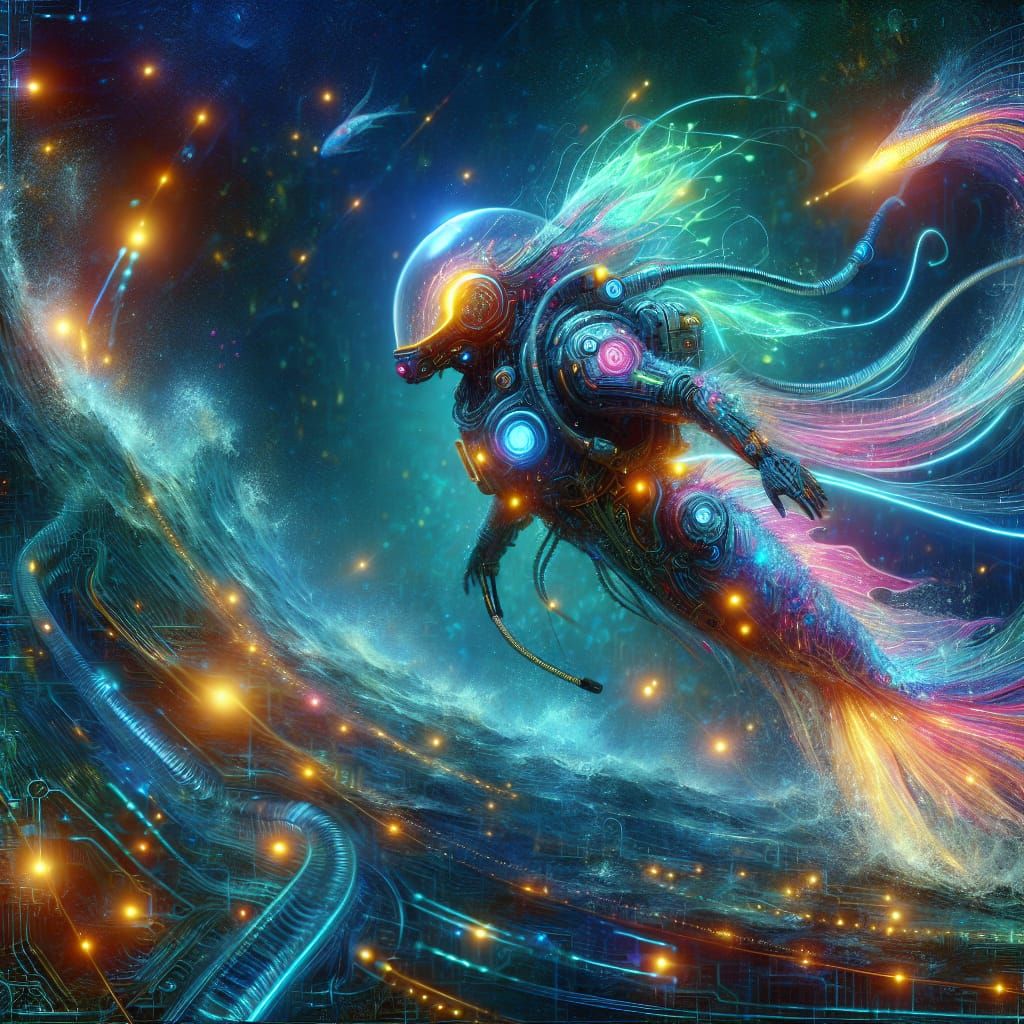 Art by Masamune Shirow, biopunk cyberpunk, a bioluminescent aquatic ...