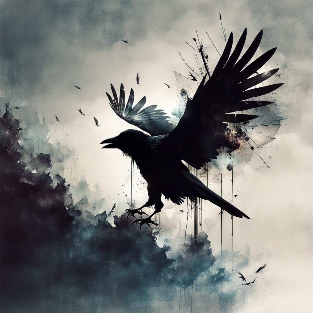 Silhouette flying-crow - AI Generated Artwork - NightCafe Creator