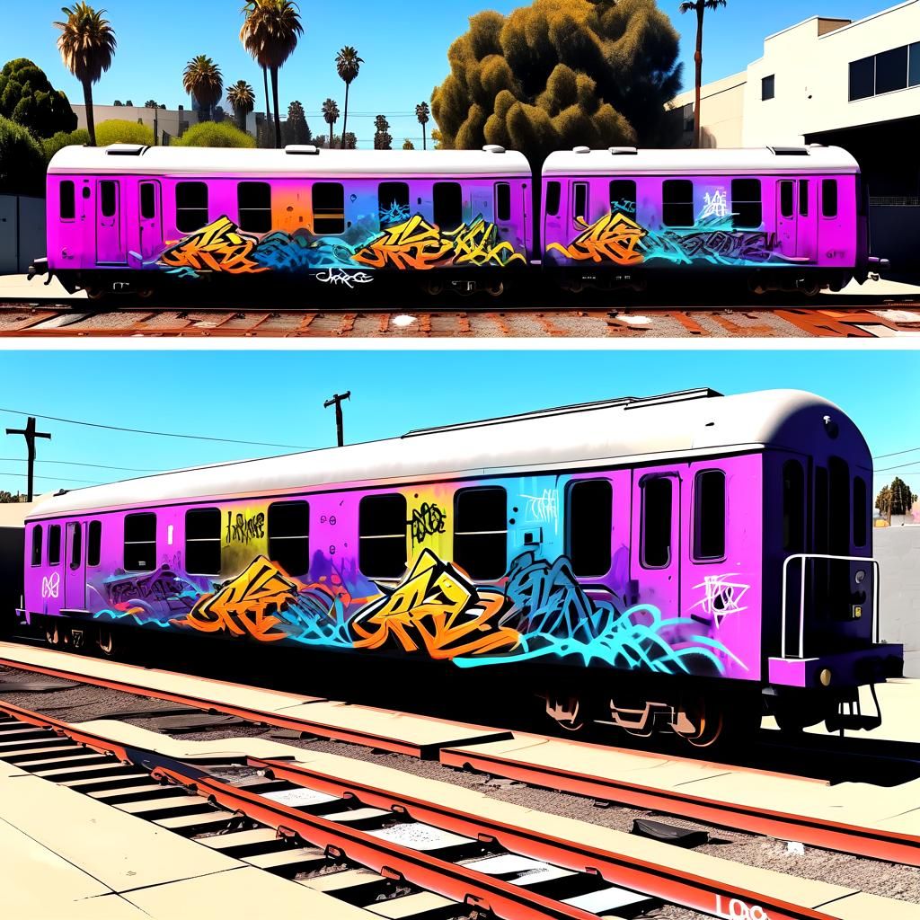 Los Angeles Graffiti Art on Train with Vapor Aesth... - AI Art