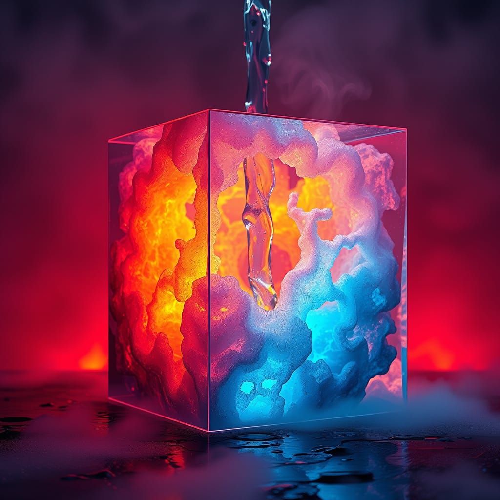 Geode Water Cube - Vibrant Geode Erupts from Fiery Water
