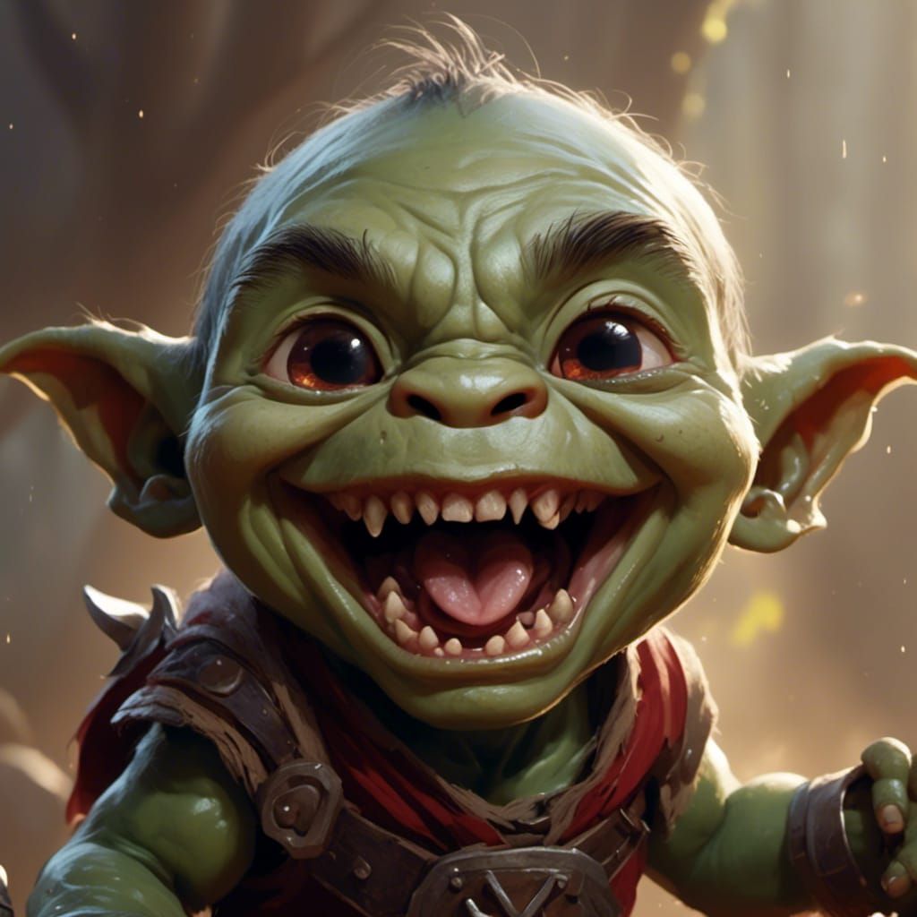 Brum's first portrait - Cute Orc Baby Smiles with First Teet...