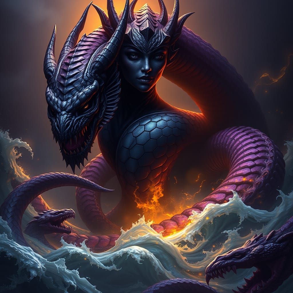 Dark Fantasy Drakaina, Echidna, Goddess of the Aby... - AI Art
