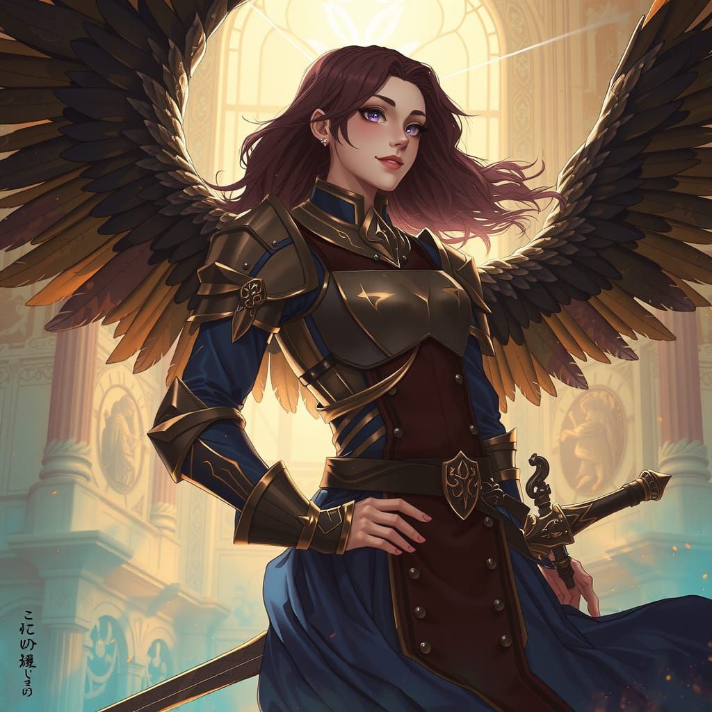 Ethereal Aasimar Knight in Vibrant Blue and Gold A... - AI Art