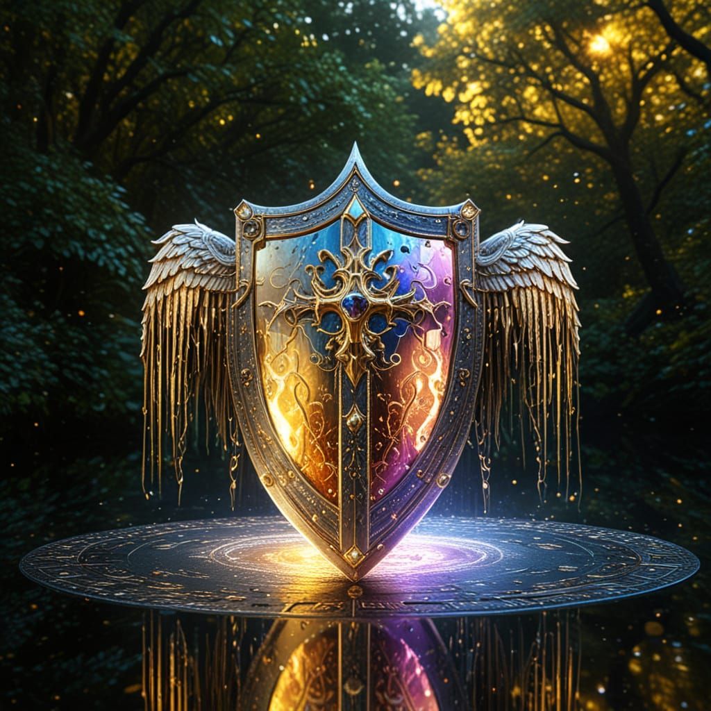 Shield - Mystical Medieval Shield in Vibrant Golden Colours