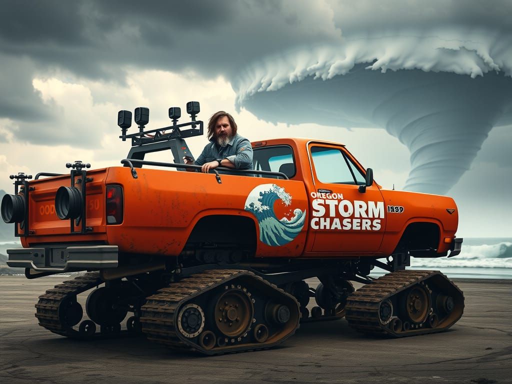 Rugged Storm Chaser Truck in Cyberpunk Aesthetic - AI Art