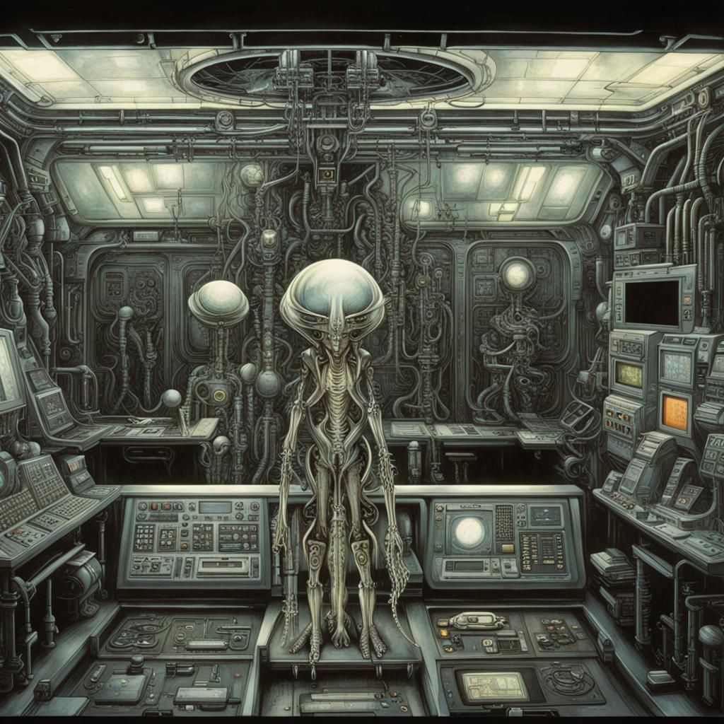 16k resolution, art by H.R. Giger, Yoshitaka Amano. Space station ...