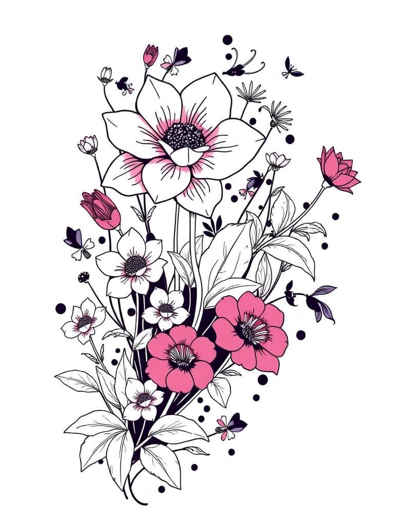 Blooming Floral Garden in Vibrant Vector Style - AI Art
