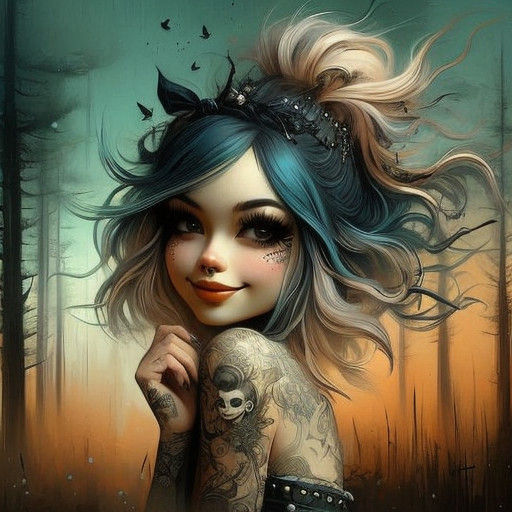 Portraits - punky girls - Punky Girls in Vibrant Graffiti Al...