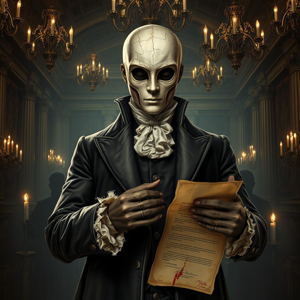 Elegant Nobleman with Cracked Ivory Mask in Baroqu... - AI Art