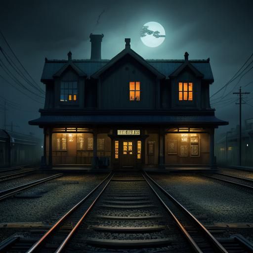 horror rail station , dark scene - Eerie Rail Station Unveil...