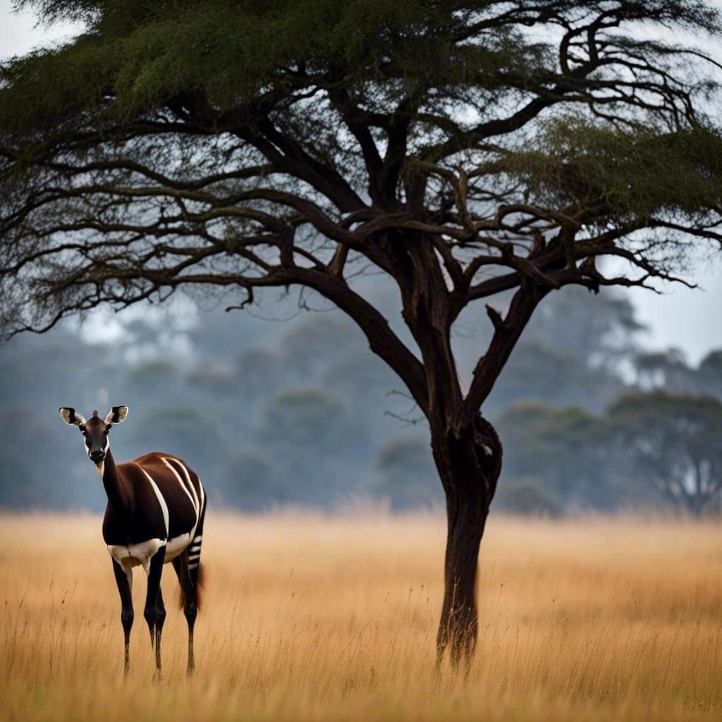 Okapi standing near a thorn tree. - AI Generated Artwork - NightCafe ...