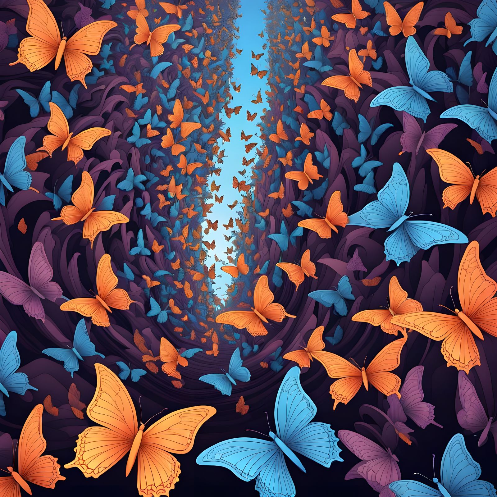 A field of butterflies fading off to an infinite vanishing point ...