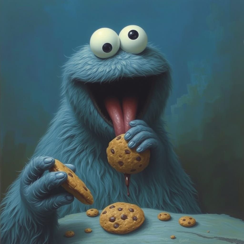 Surrealist Cookie Monster in a Dark, Futuristic La... - AI Art