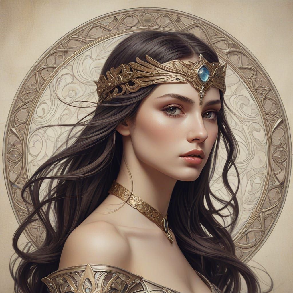 Ethereal Art Nouveau Valkiria Warrior Portrait - AI Art