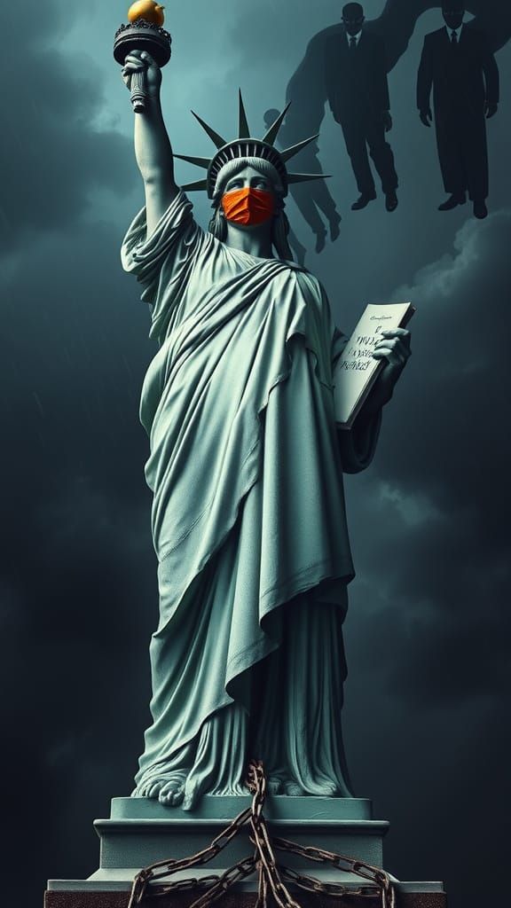 Statue of Liberty Shackled in Surreal Dark Art - AI Art