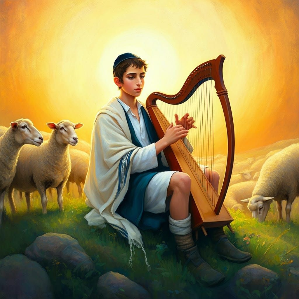 Hebrew Hasidic Shepherd Boy in Serene Landscape - AI Art