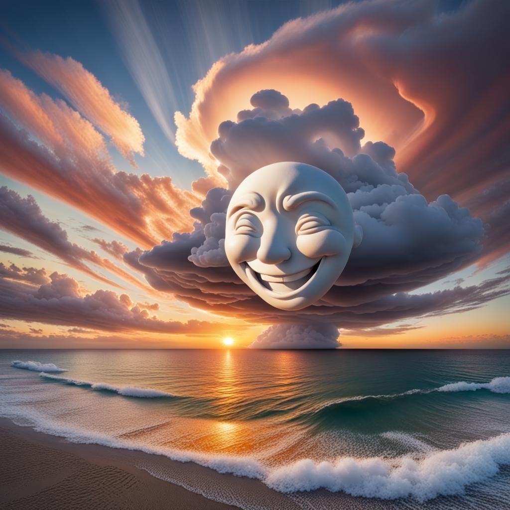a laughing face, spirals in the sky, and a spectacular sunset over the ...