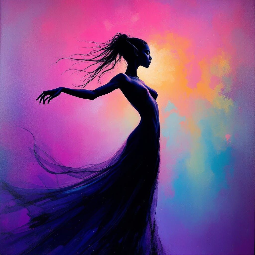 Ethereal Elven Dancer in Vibrant Acid Art - AI Art