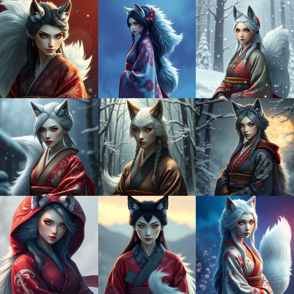 Wolf Woman in Snowy Fantasy Landscape - AI Art