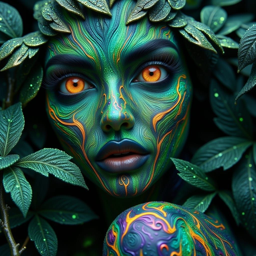 Forest Dryad portrait - Ethereal Dryad in Iridescent Forest