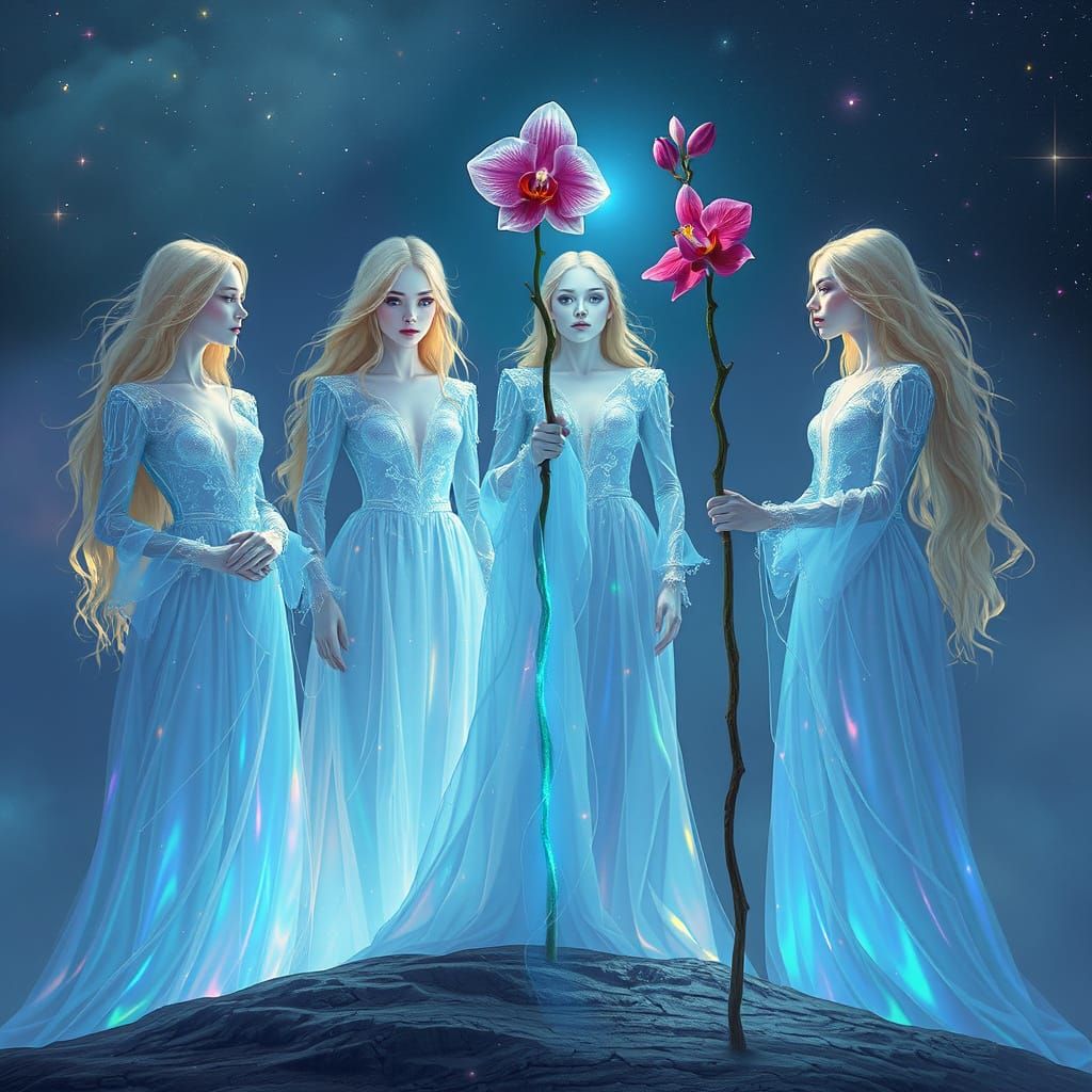 Ethereal Water Witches Unite in Radiant Iridescent... - AI Art