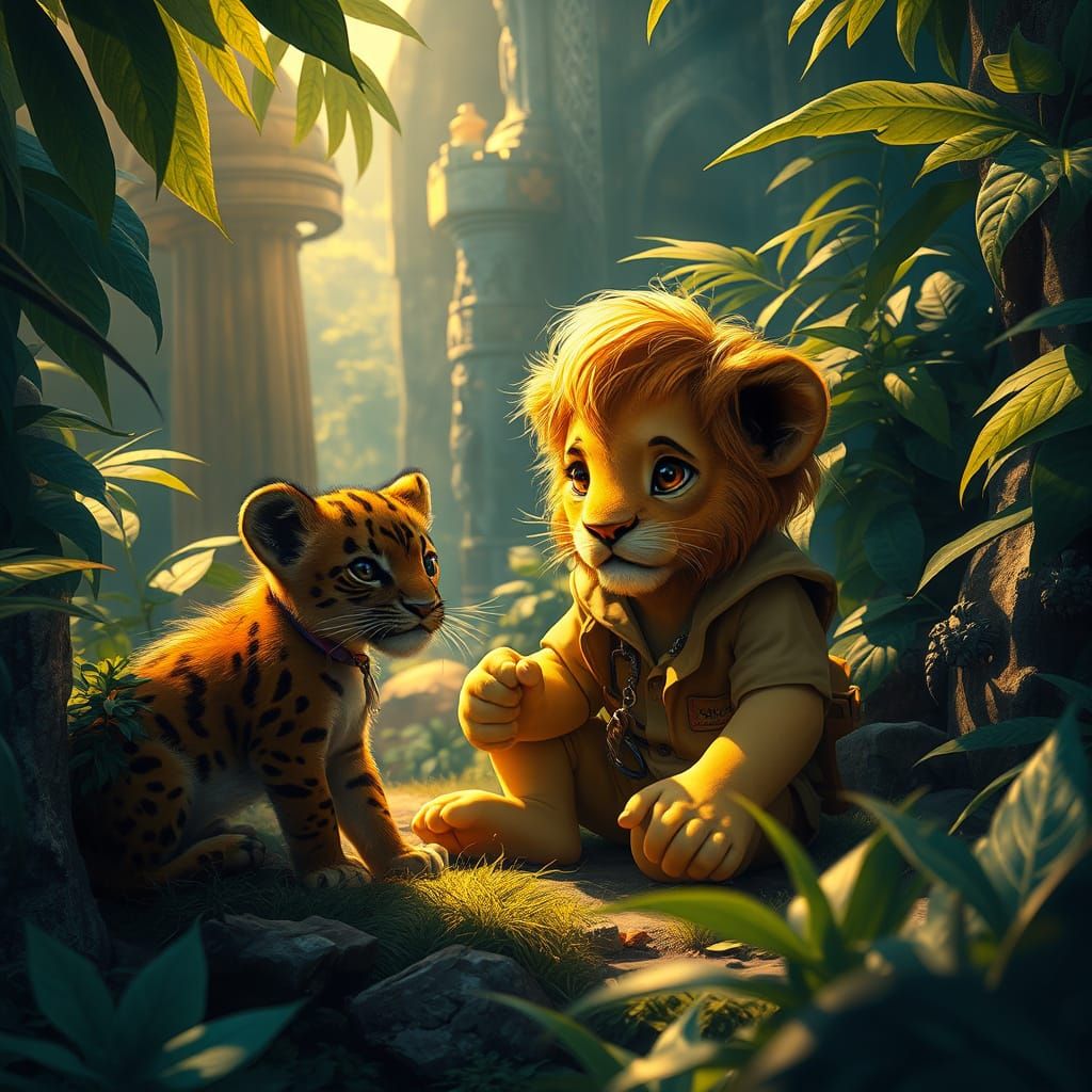 Simbo playing with baby pantera - Safari Simba and the Myste...