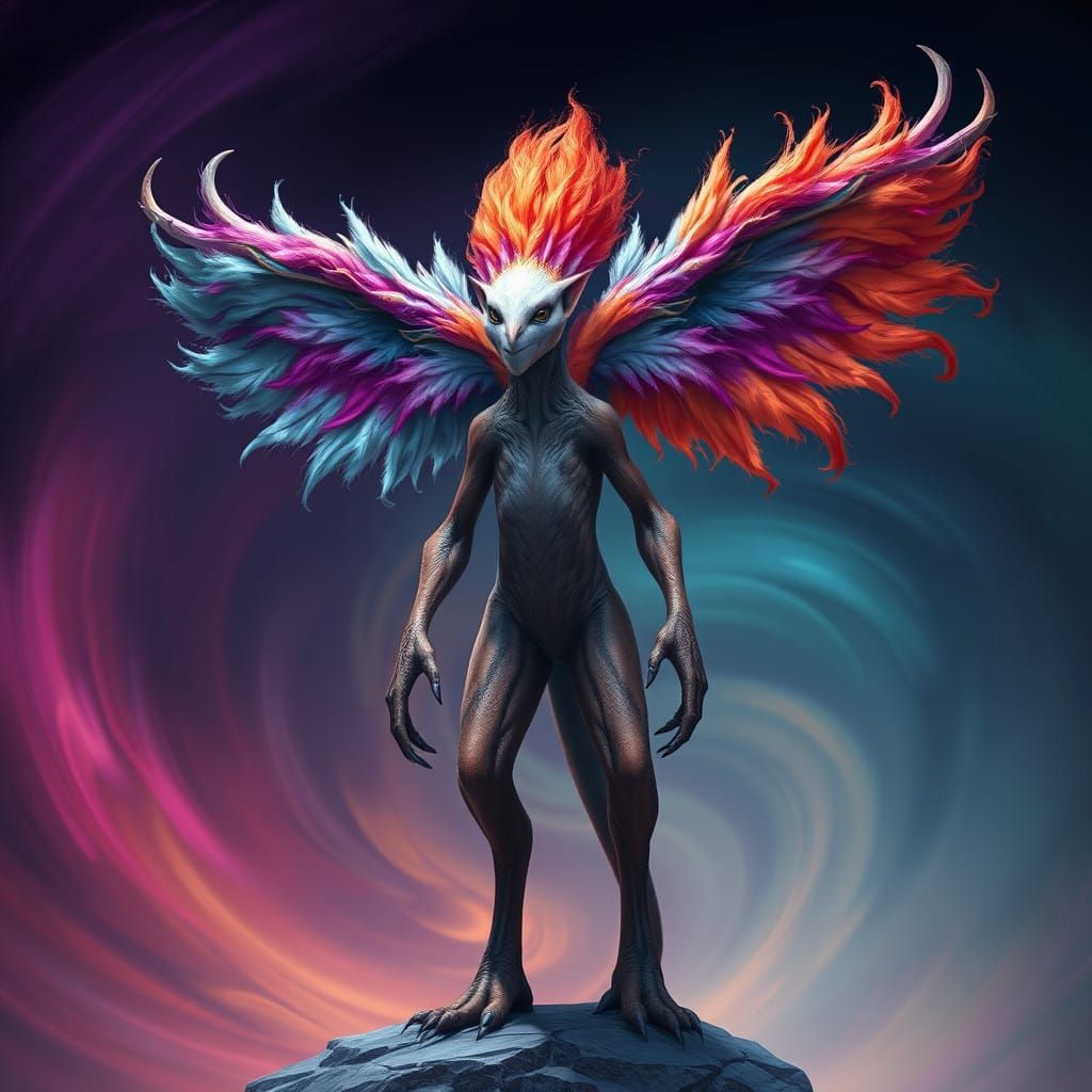 Ethereal Guardian with Iridescent Feathers and Wil... - AI Art