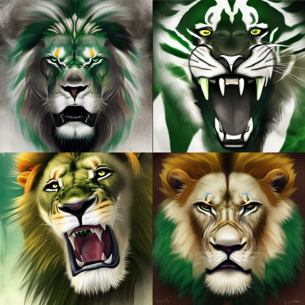 Green and white striped lion roaring - AI Generated Artwork - NightCafe ...