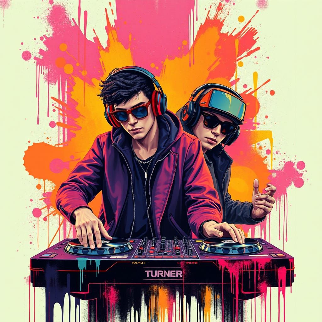 Retro-Futuristic Album Cover in Vibrant Graffiti S... - AI Art