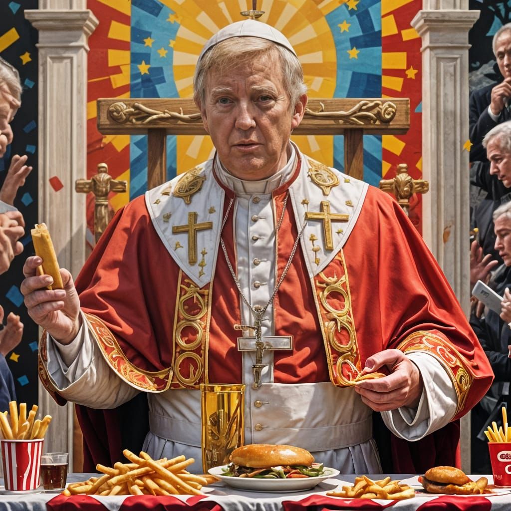 Pope Donald 1st orders a Bigly Mac, Papal Fries and a Deity Coke as he ...