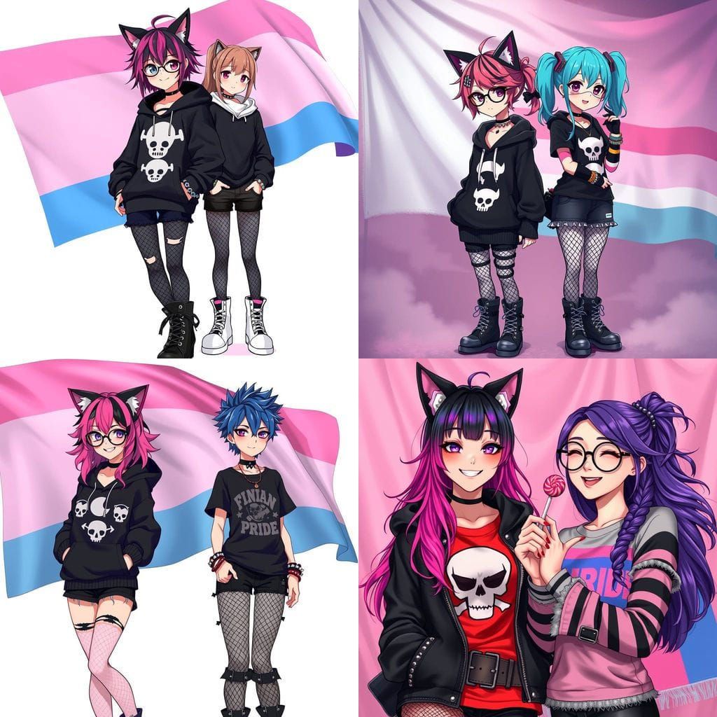 Confident Emo Anime Girl with Vibrant Hair and Tra... - AI Art