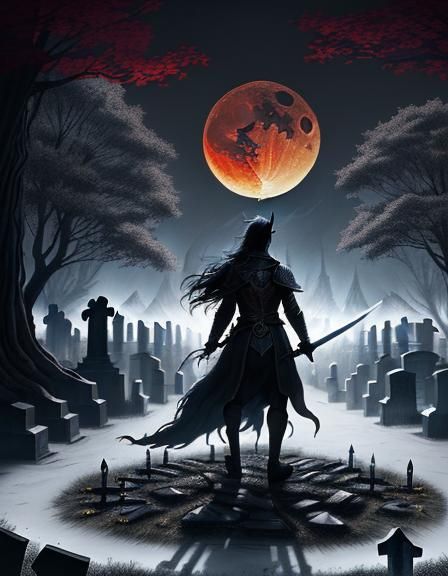 Sword, fire, crown, moon, tree, wolves and graveyard : r/nightcafe