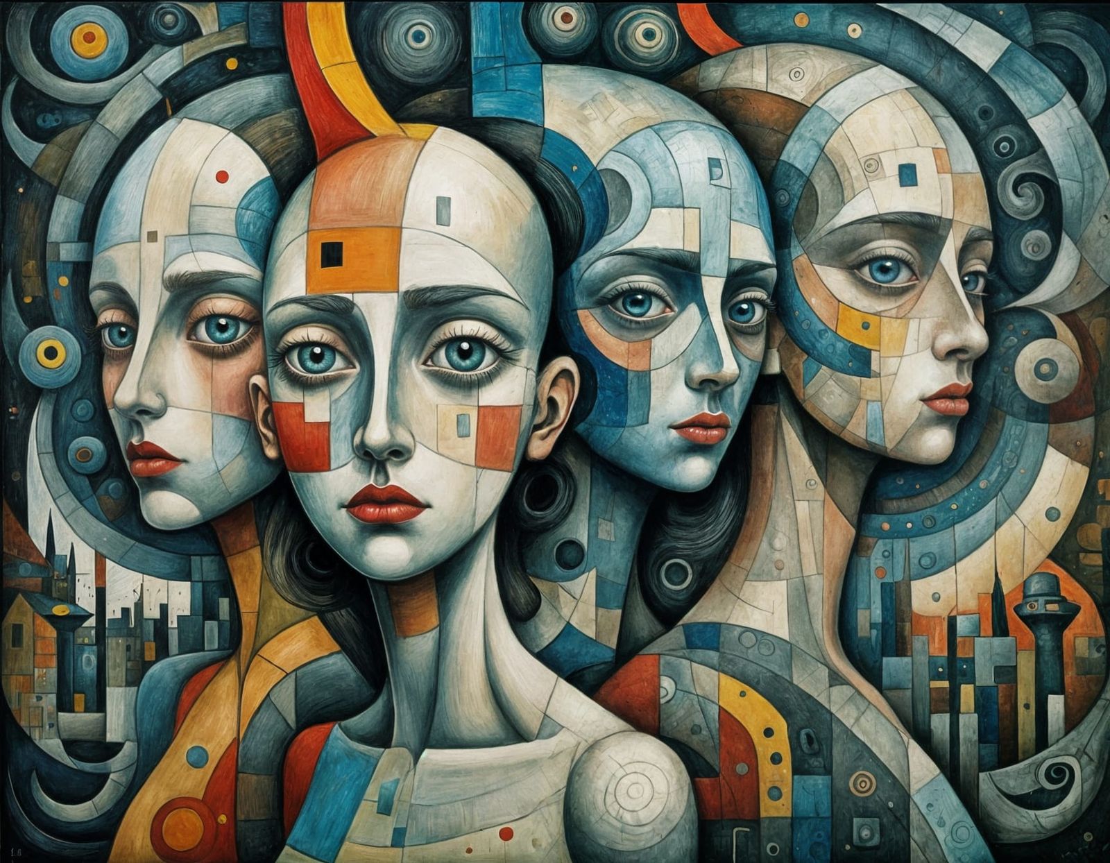 Quartet - Dystopian Janus Portraits in Cubist Style