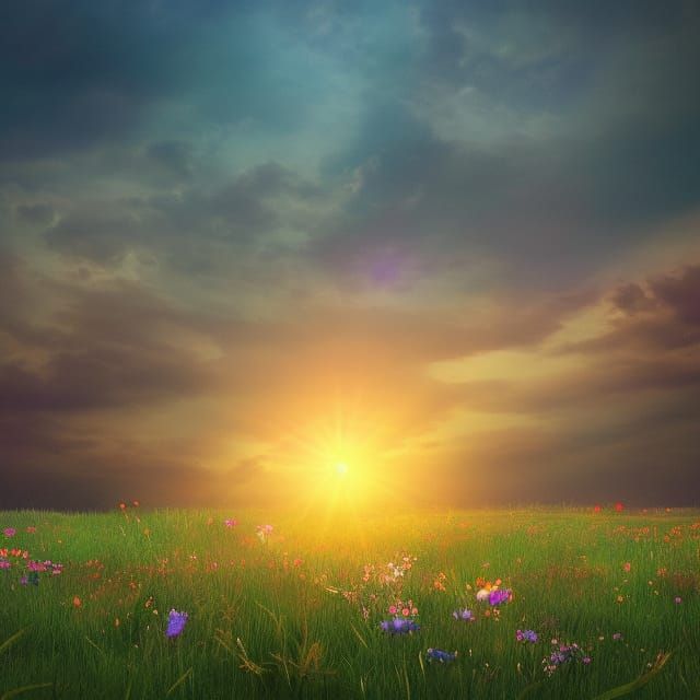 Flowers in a Grass Covered Prairie - AI Generated Artwork - NightCafe ...