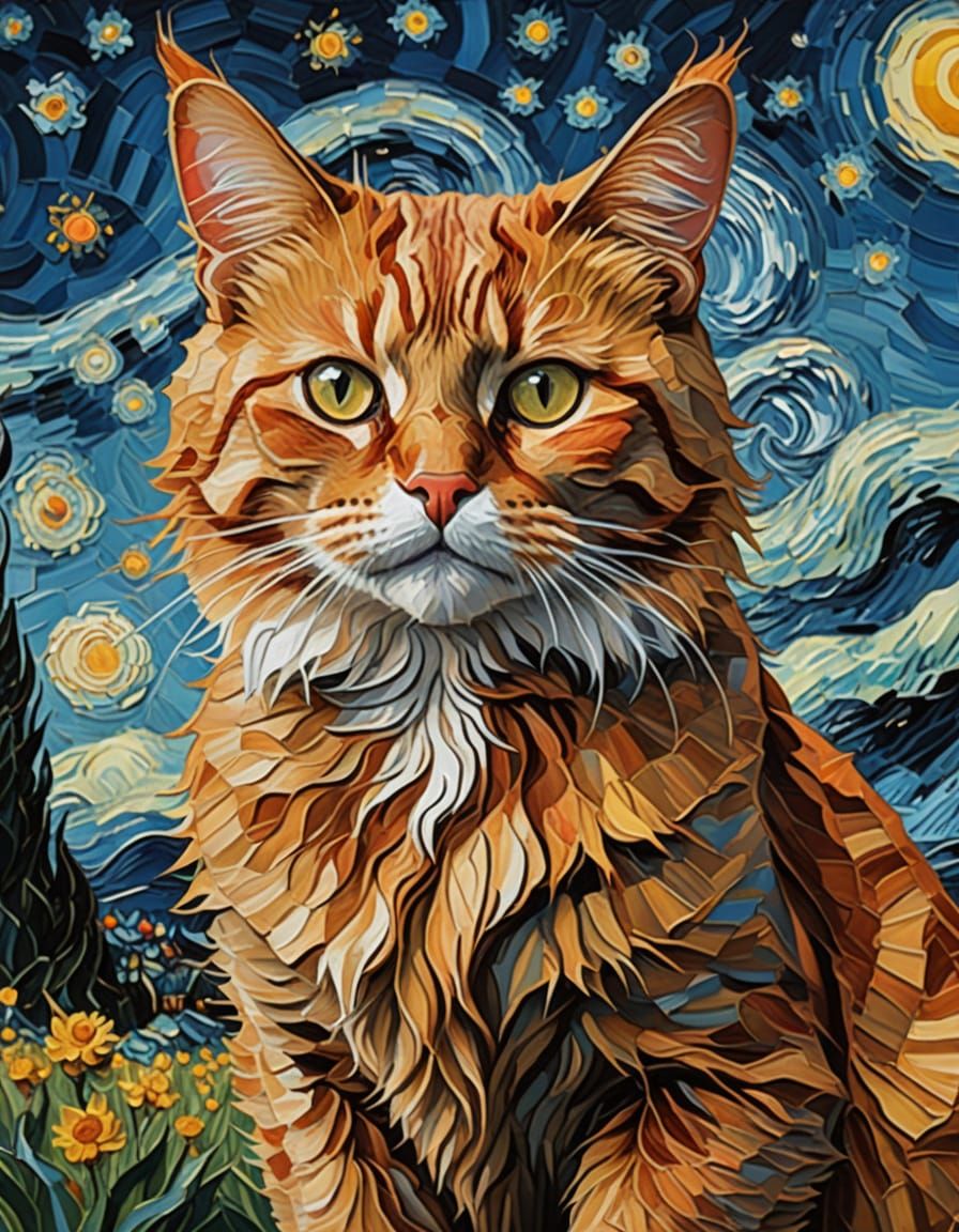 Ginger Cat as Impasto Painting - AI Art